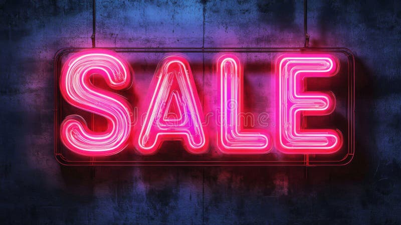 Pink Neon Sale Sign on Dark Wall Stock Illustration - Illustration of ...