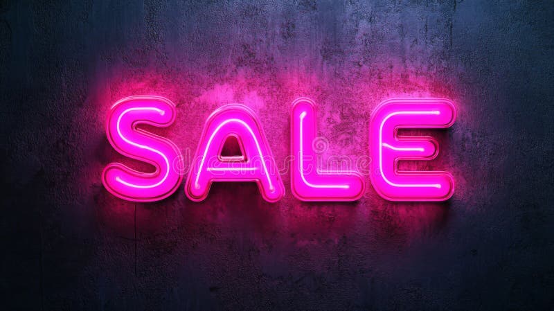Pink Neon Sale Sign on Dark Wall Background Stock Illustration ...