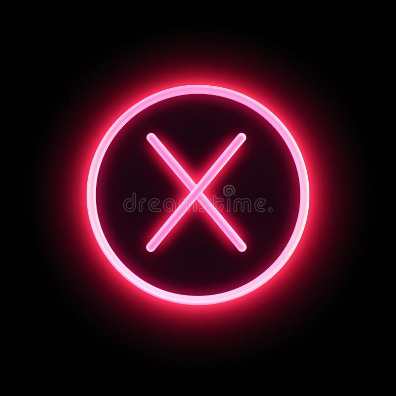 Pink Neon Sign with an X in it on a Black Background Stock Illustration ...