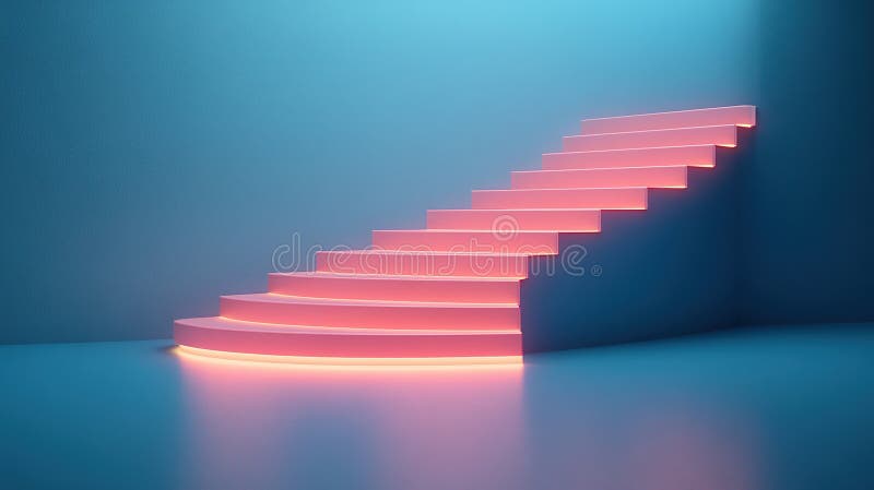 Pink Neon Stairs in Blue Room, Product Display, Background Light Stock ...