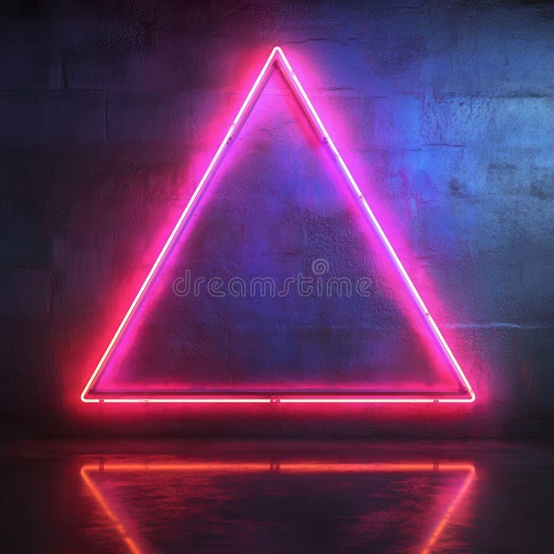 Pink Neon Triangle on a Blue Wall Abstract Background Design ...