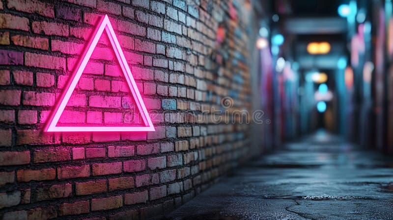 A Pink Neon Triangle on a Brick Wall in an Alleyway Stock Image - Image ...
