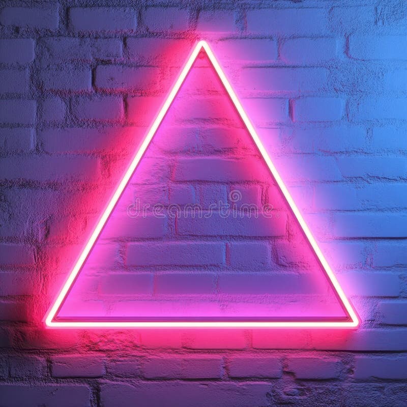 Pink Neon Triangle on Brick Wall Trendy Lighting Design Background ...