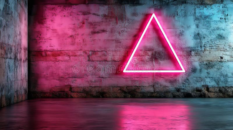 A Pink Neon Triangle Sign in an Empty Room with a Concrete Wall Stock ...