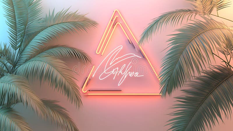 Pink Neon Triangle Sign Framed by Palm Fronds Stock Illustration ...