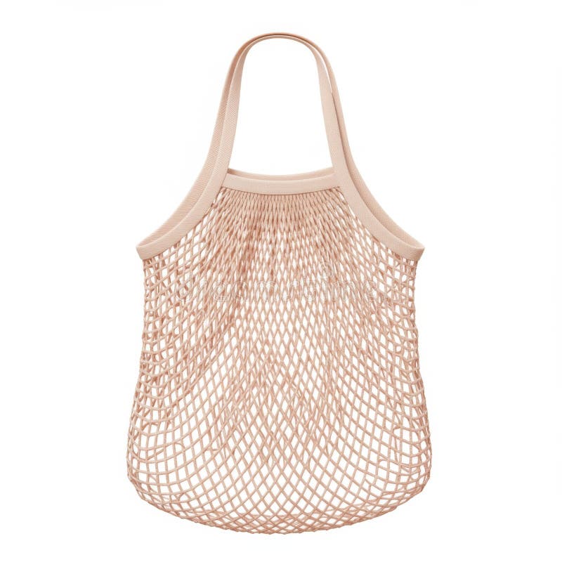 Pink Net String Tote Bag on White Background Stock Illustration ...