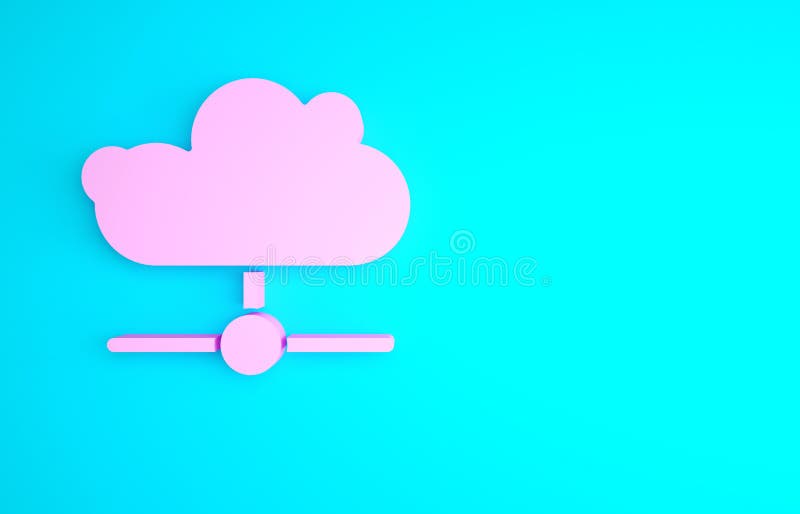 Pink Network Cloud Connection Icon Isolated on Blue Background. Social ...