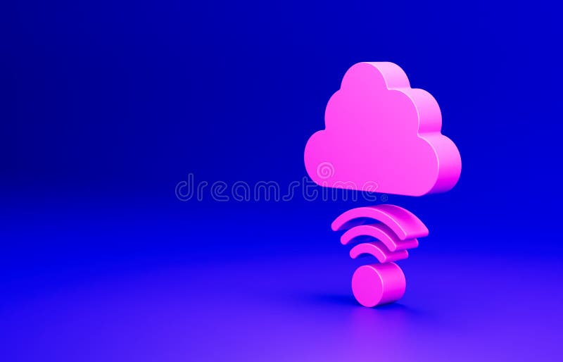 Pink Network Cloud Connection Icon Isolated on Blue Background. Social ...