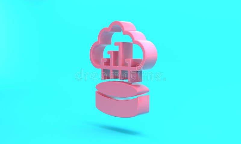 Pink Network Cloud Connection Icon Isolated on Turquoise Blue ...