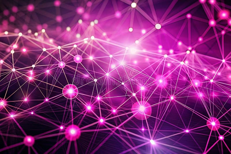 Pink Network Connection Digital Landscape Glowing Nodes, Abstract ...