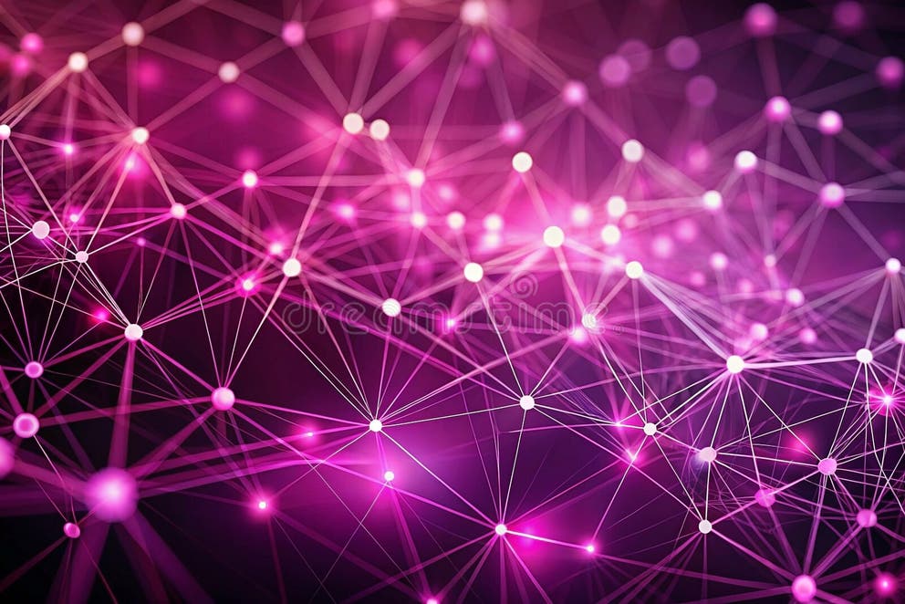 Pink Network Connection, Glowing Nodes, Abstract Background, Digital ...