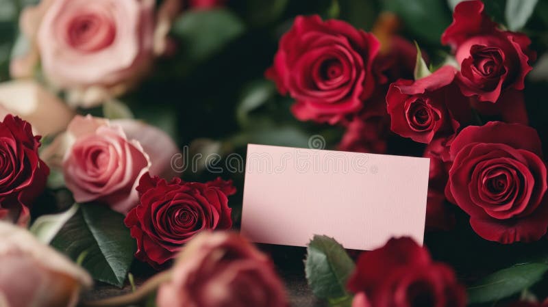 Pink Note Card among Red and Pink Roses Stock Illustration ...