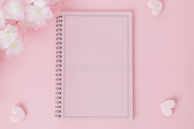 Pink Notebook with Flower on a Pink Background Stock Photo - Image of ...