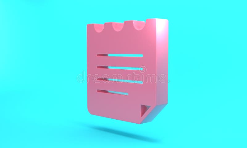 Pink Notebook Icon Isolated on Turquoise Blue Background. Spiral ...