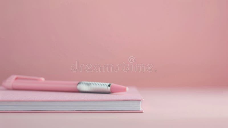 Pink Notebook and Pen on Soft Pink Surface in Minimalist Setting Stock ...