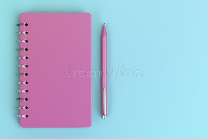 Pink notebook and pen stock illustration. Illustration of supply ...