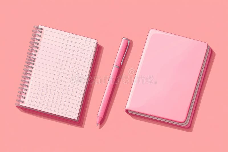 Pink Notebook and Pen stock image. Image of tools, office - 375827885
