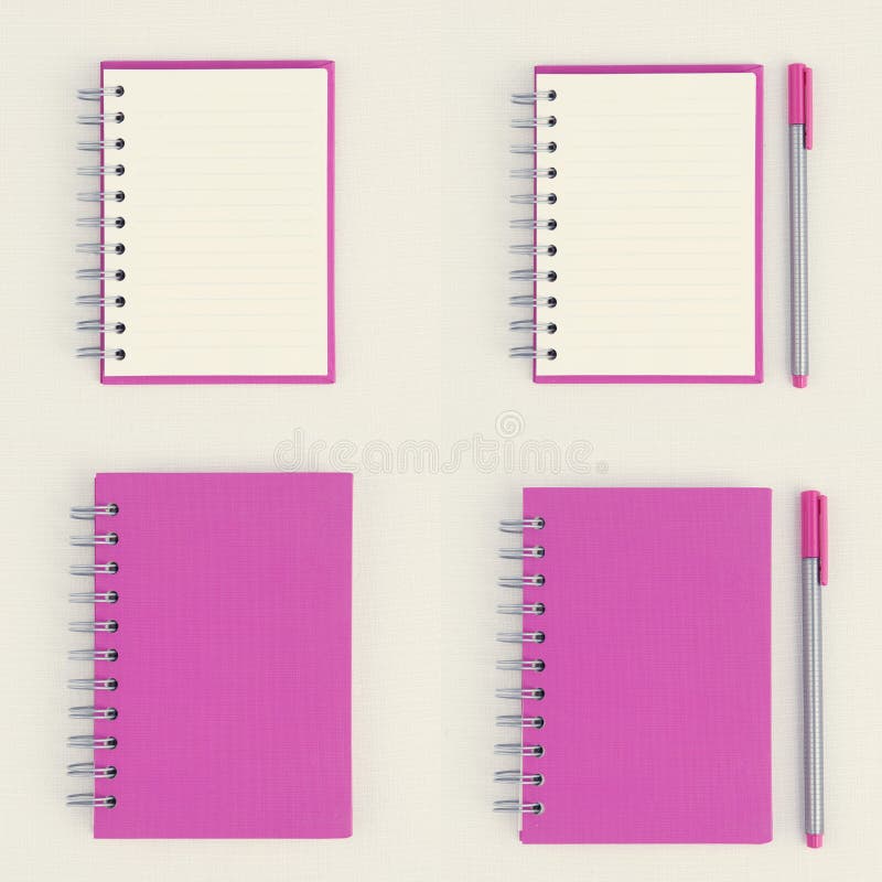 Pink Notebook and School or Office Tools on White Background Stock ...