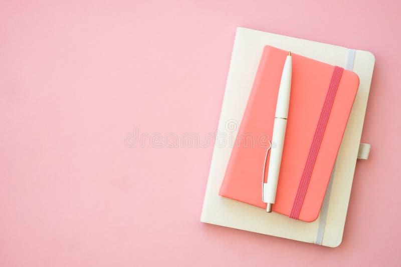 Pink Notepad and Pan at Pink Office Table. Stock Image - Image of ...