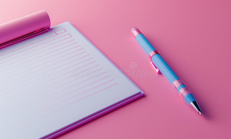 Pink Notepad with Pen 3D Illustration Stock Illustration - Illustration ...