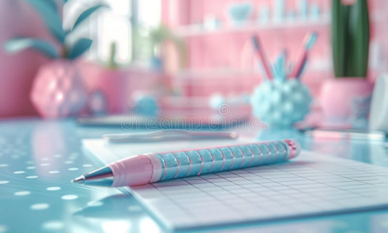 Pink Notepad with Pen 3D Illustration Stock Illustration - Illustration ...