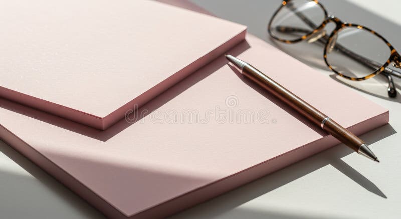 Pink Notepad with Pen and Glasses, Perfect for a Productive Workspace ...