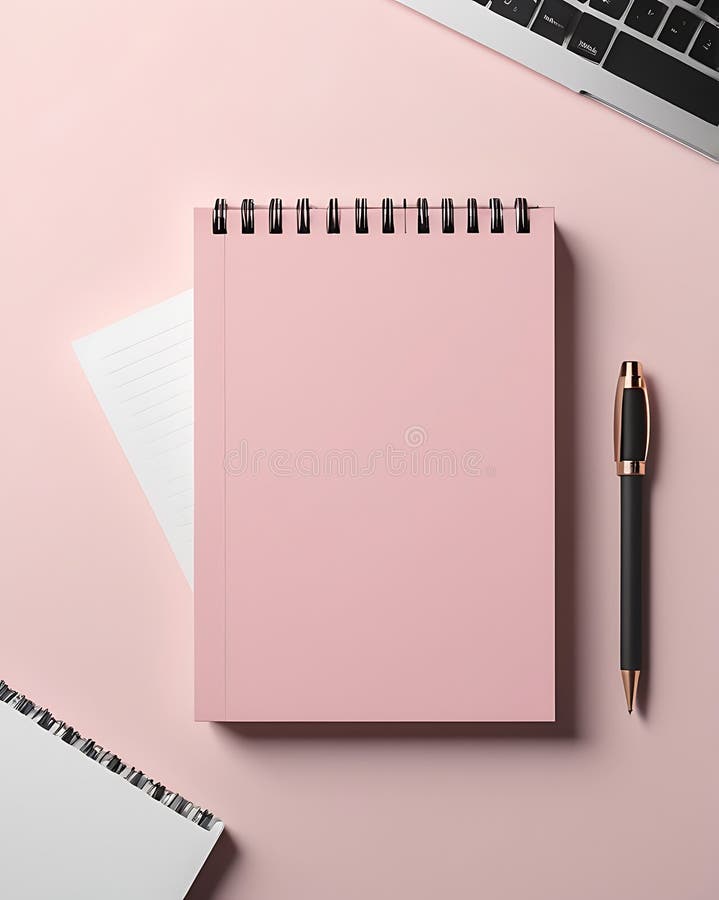 Pink Notepad Pen Keyboard Minimalist Workspace Setup Stock Illustration ...