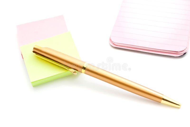 Pink Notepad, Stickers and Pen Stock Photo - Image of office, college ...