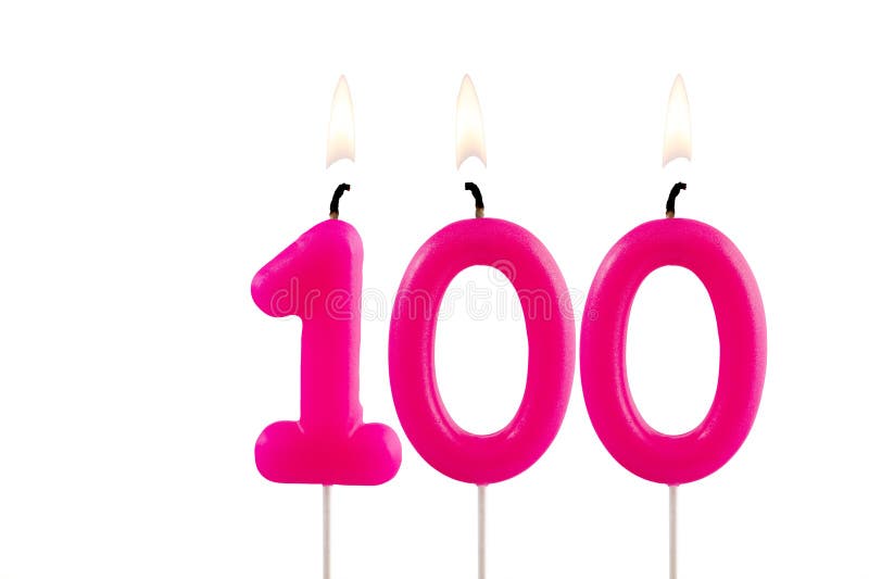 Pink Number 100 Birthday Candle on White Background Stock Illustration ...
