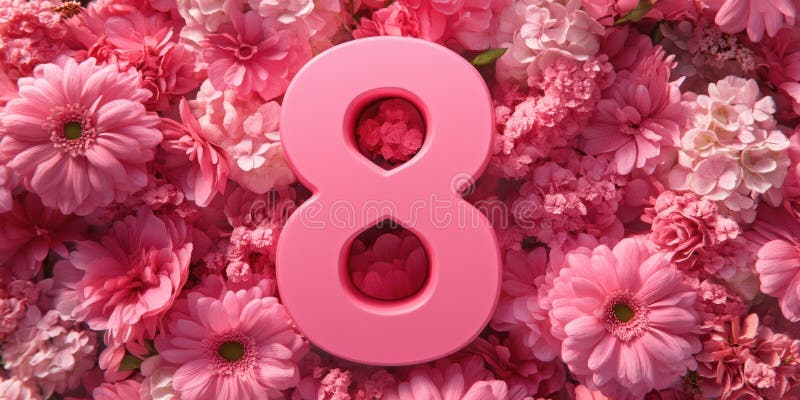 Pink number 8 with flowers stock image. Image of romance - 375091985