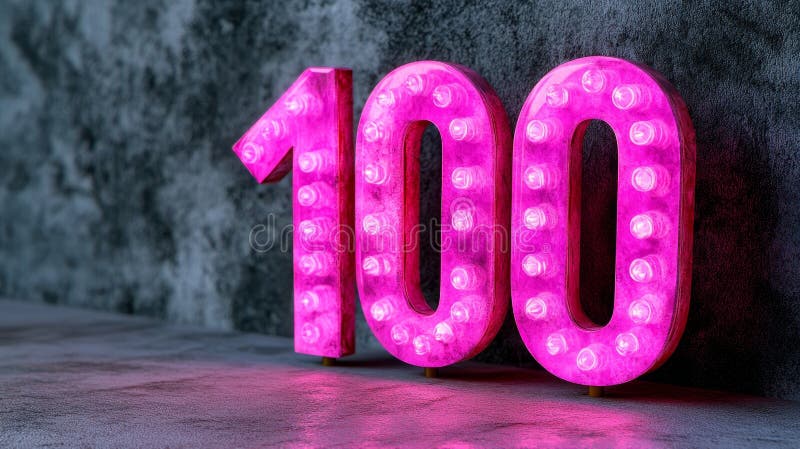 Pink Number One Hundred. LED Illuminated One Hundred Numeric Symbol ...