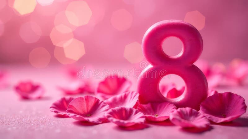 Pink Number 8 with Rose Petals in Backlight Stock Illustration ...