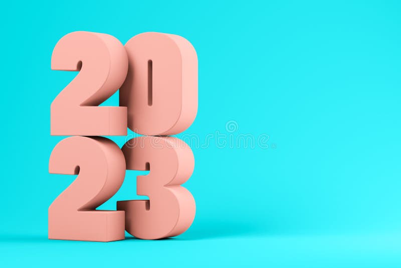 Pink Numbers 2023 on a Blue Background 3D Illustration Stock ...