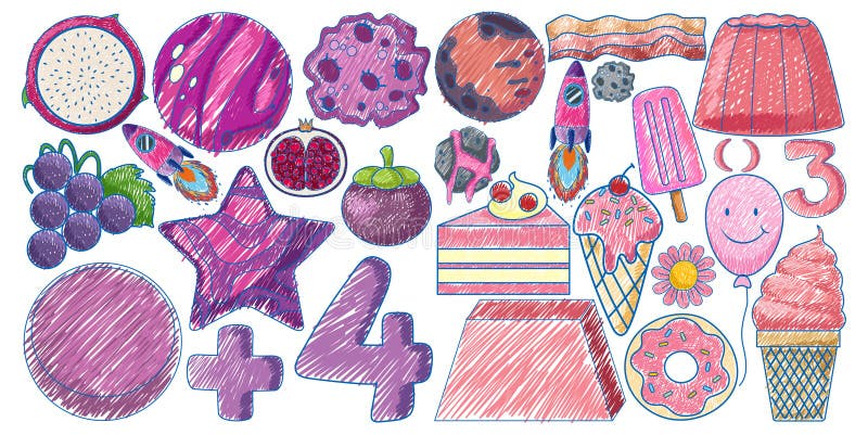 Pink Objects in Pencil Colour Sketch Simple Style Stock Vector ...