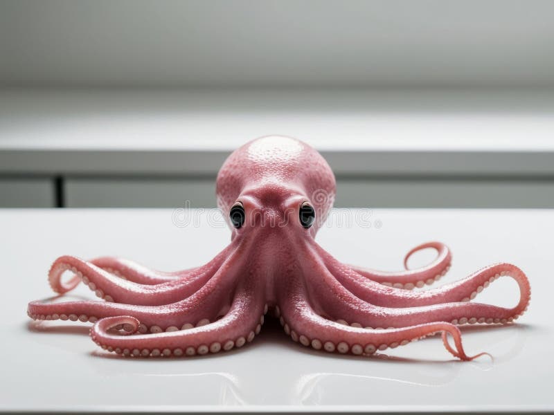 Pink Octopus with Black Eyes on White Surface. Stock Image - Image of ...