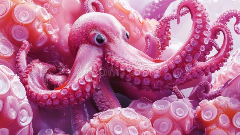 Pink Octopus Close Up Underwater Ocean Wildlife Stock Illustration ...