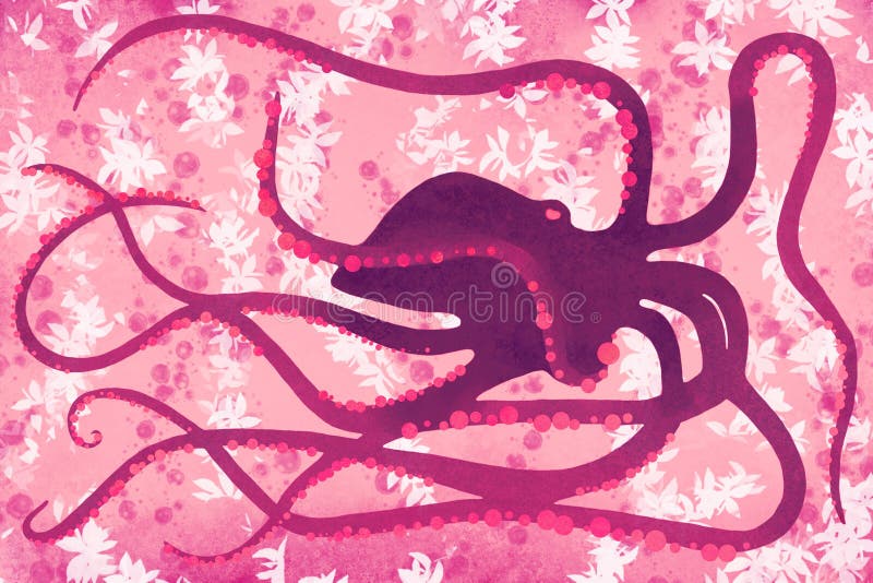 Pink Octopus in the Sea stock illustration. Illustration of drawing ...
