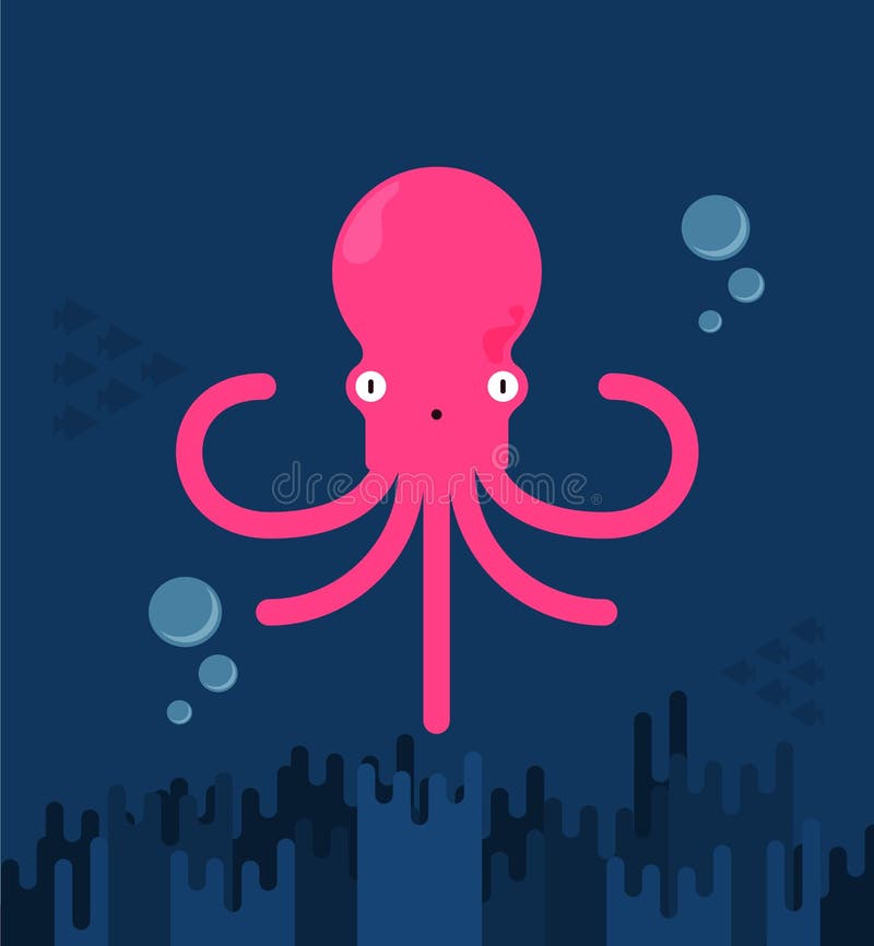 Pink Octopus, Sea Creature in Flat Design. Character Vector ...
