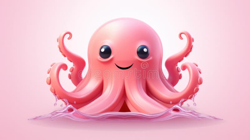 A Pink Octopus with a Smile on Its Face in the Water, AI Stock ...