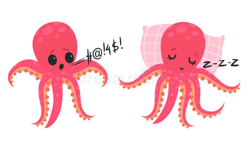 Emotions Octopus Set of Stickers Stock Vector - Illustration of summer ...