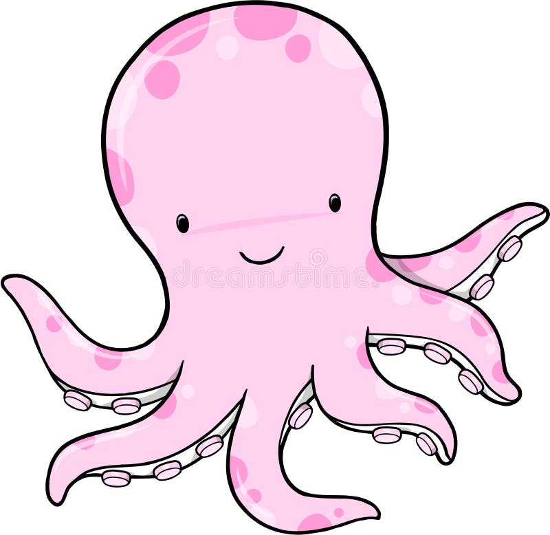 Pink Octopus Vector Illustration Stock Vector - Illustration of vector ...