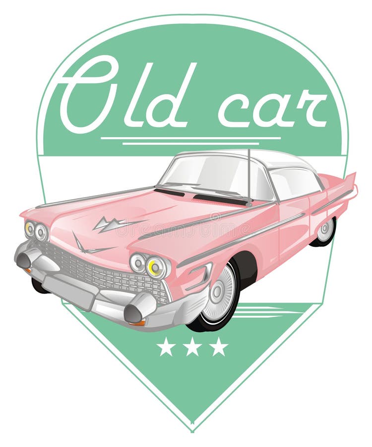 Pink Old Car and Green Banner Stock Illustration - Illustration of ...