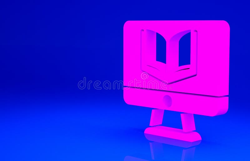 Pink Online Class Icon Isolated on Blue Background. Online Education ...