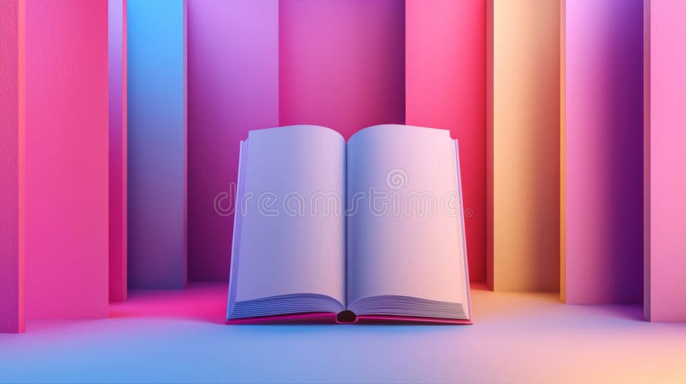 Pink Open Book on Neon Background Stock Illustration - Illustration of ...
