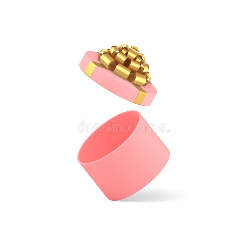 Pink Open Circle Gift Box Empty Pack with Luxury Golden Bow Ribbon 3d ...