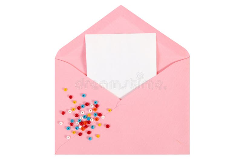 Pink Open Envelope with Paper Isolated Stock Photo - Image of card ...