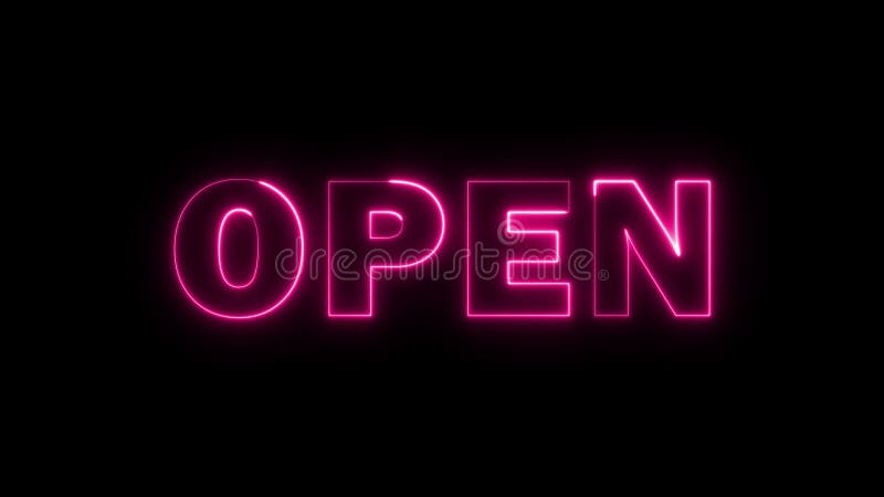 Pink OPEN Neon Sign on Black Background Loop Animation Text Stock ...