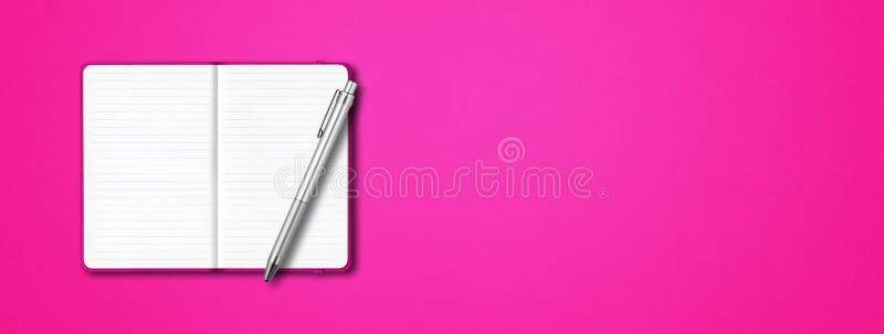 Pink Open Notebook with a Pen Isolated on Colorful Background ...