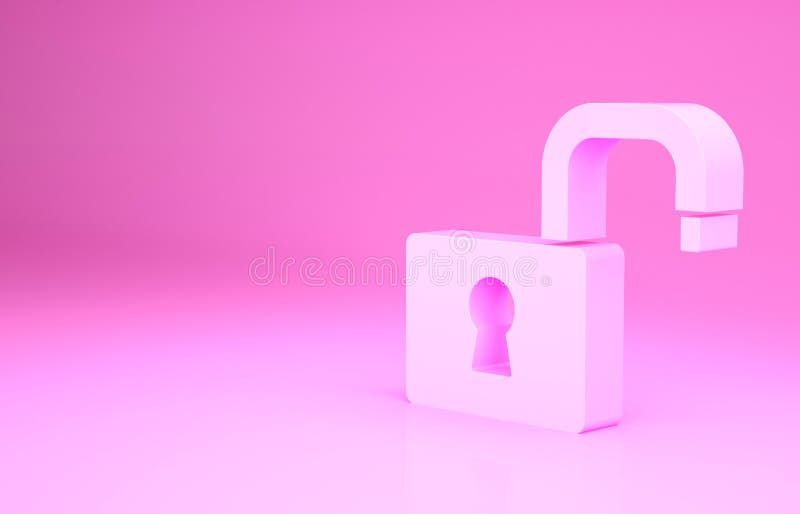 Pink Open Padlock Icon Isolated on Blue Background. Opened Lock Sign ...