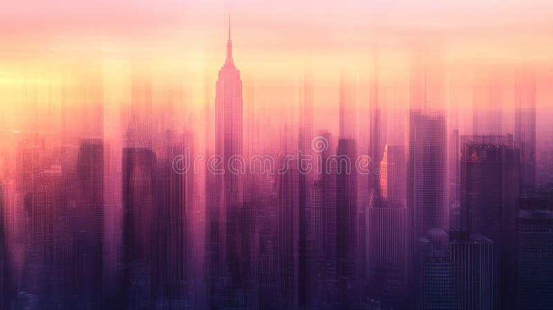 Pink and Orange City Skyline at Sunset Stock Illustration ...